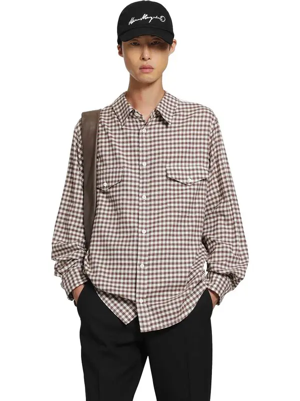 MAISON MARGIELA Check Cotton Flannel Shirt - Brown