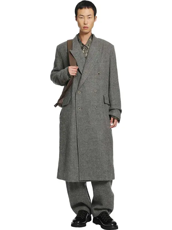 UMA WANG Riccardo Double Breasted Virgin Wool Coat - Grey