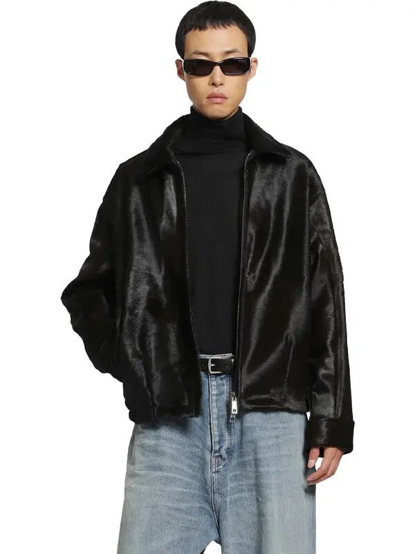 GIORGIO BRATO Cavallino Brushed Calf Hair Jacket - Black