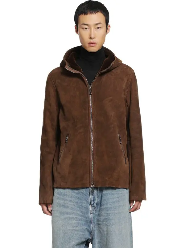 GIORGIO BRATO Suede Hooded Jacket - Brown