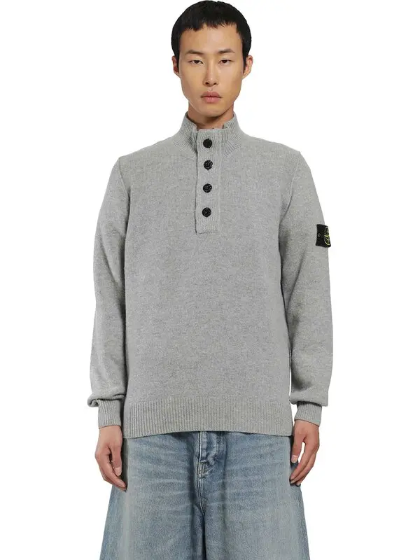 Stone Island Lambswool Half-zip Sweater With Compass Badge - Grey