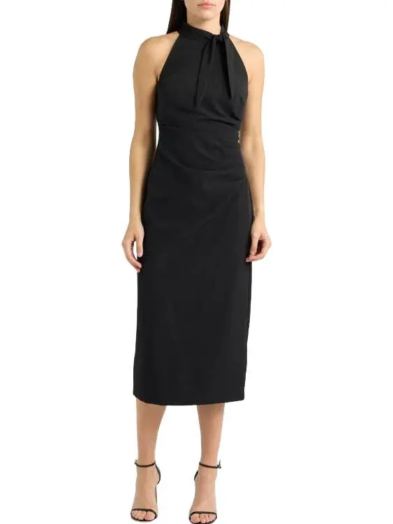 Vince Camuto Laguna Pleated Tie Neck Sleeveless Sheath - Black