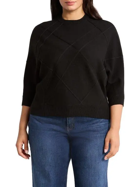 Wit & Wisdom Dolman Sleeve Crewneck Sweater With Textured Stripes - Black