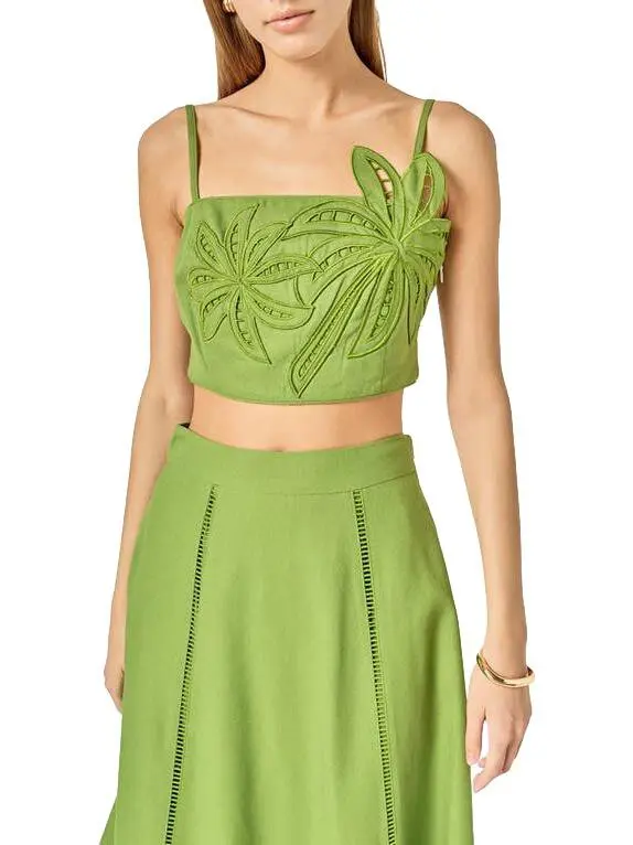 English Factory Embroidered Palm Crop Top - Green