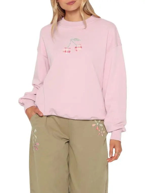 PETAL & PUP Cayley Patchwork Sweatshirt With Cherry Applique - Pink Cherry
