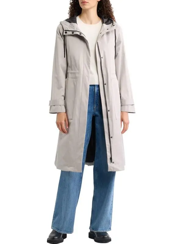 Bernardo Hooded Raincoat With Drawstring Waist - Ash Grey