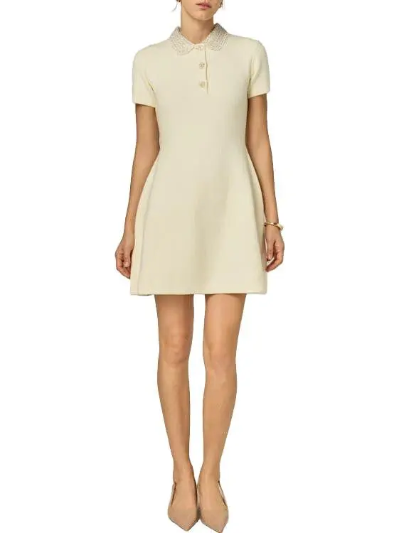 English Factory Beaded Collar Knit Fit And Flare Dress - Ivory