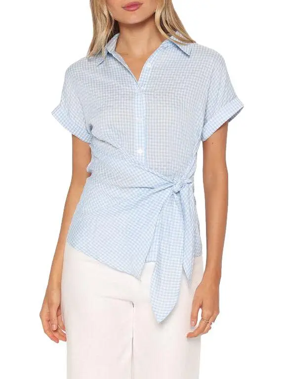 PETAL & PUP Shiloh Short Sleeve Tie Detailed Shirt - Blue Gingham