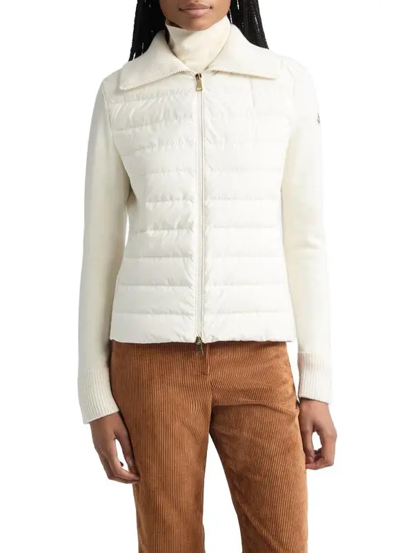 Moncler Mixed Media Quilted Zip Puffer Cardigan - White
