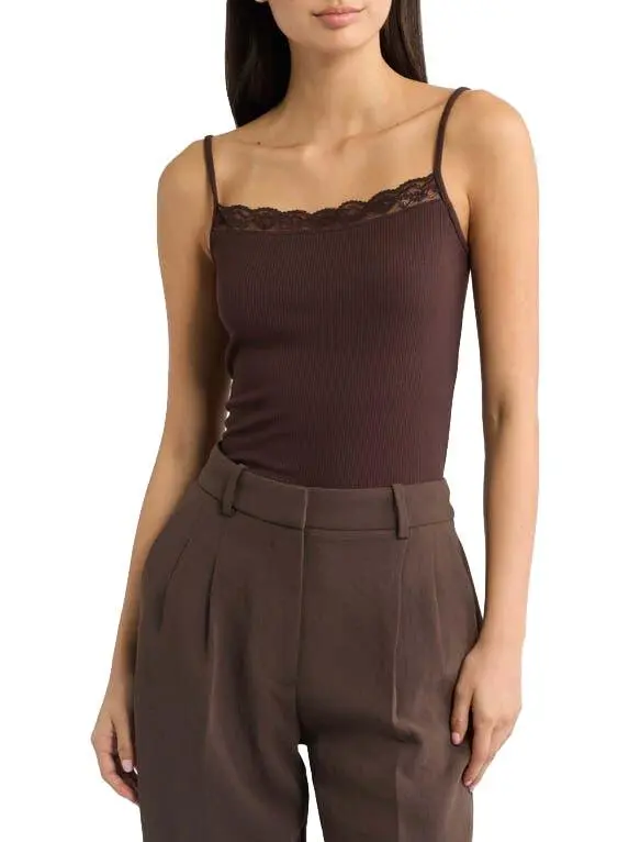 Mango Blondie Lace Trim Ribbed Camisole - Brown