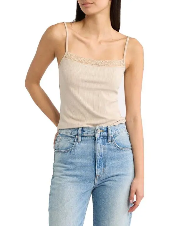 Mango Blondie Lace Trim Ribbed Camisole - Sand