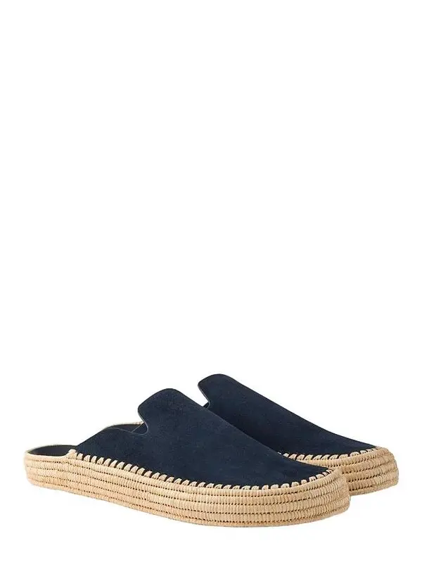 Prada Suede Woven Detail Mules - Blue