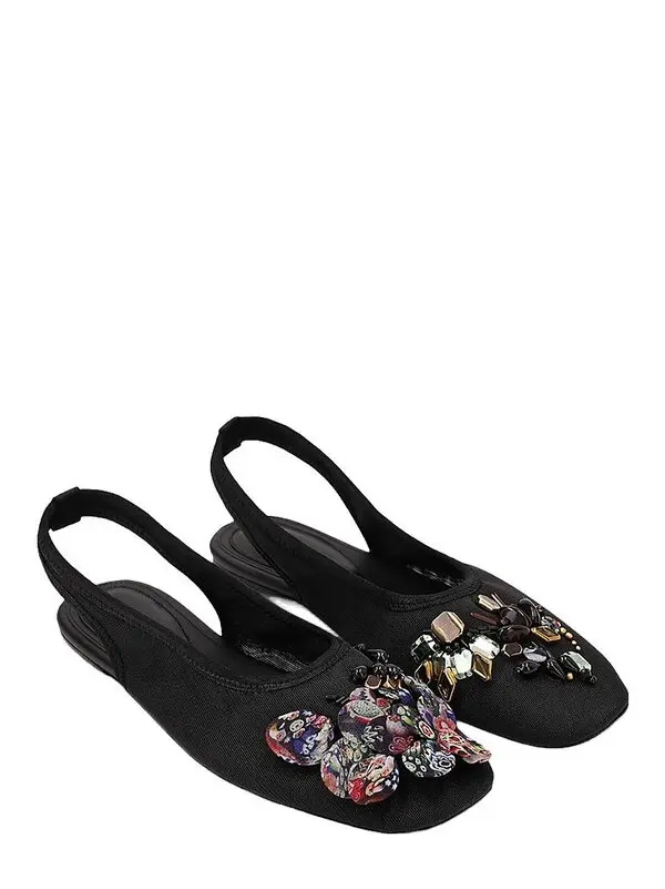 Dries Van Noten Embroidered Slingback Flats - Black