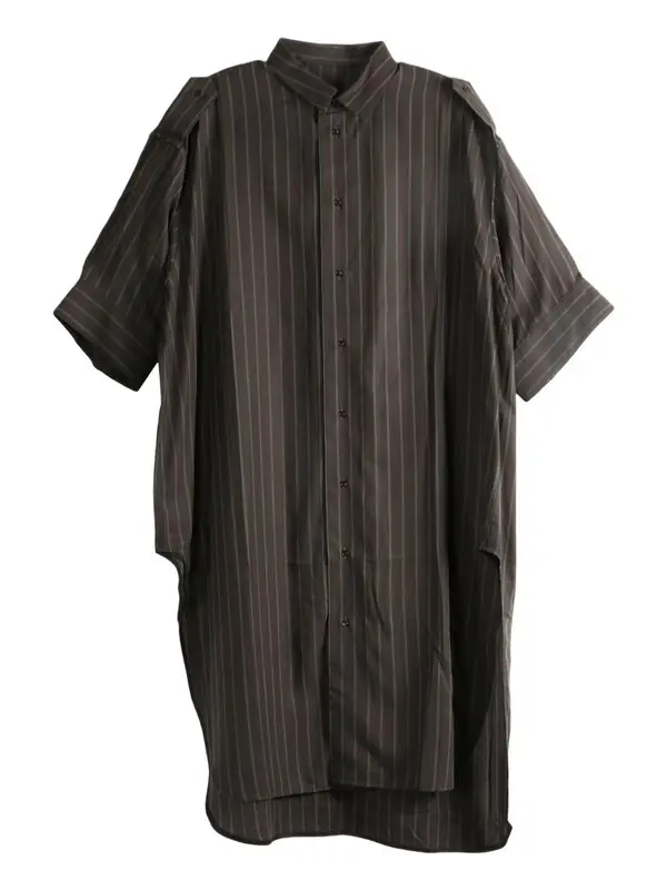 OMAR AFRIDI Vertical-stripe Epaulette Shirt - Brown