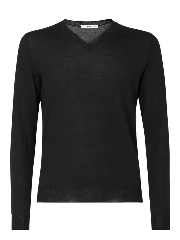 Fendi V-neck Lightweight Knit Long Sleeve Sweater - Black