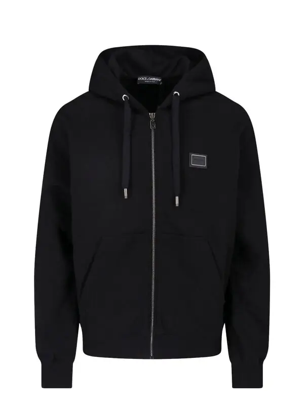 Dolce & Gabbana Logo Patch Zip-up Hoodie - Black