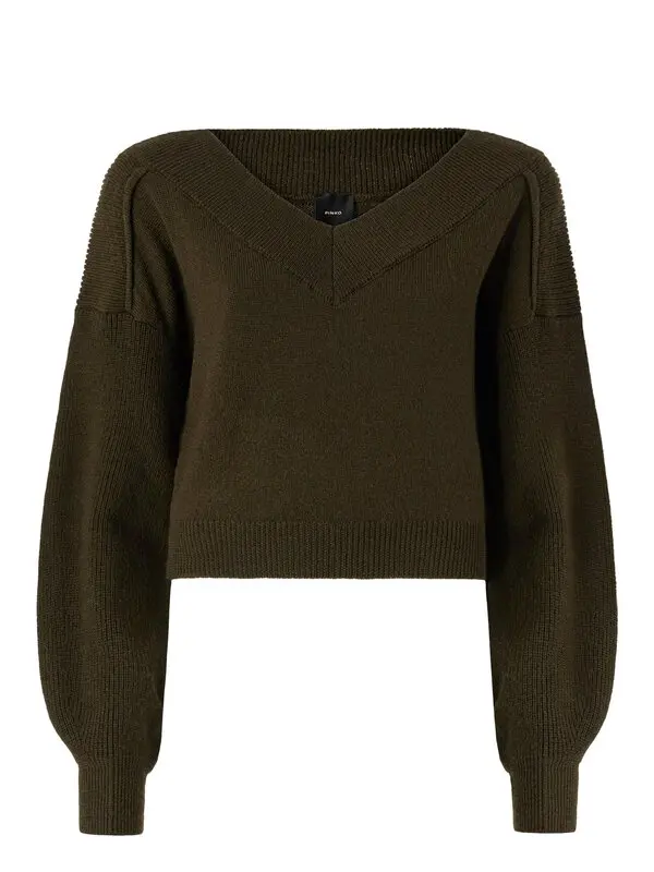 Pinko Cropped Off-shoulder Knit Sweater - Verde Militare