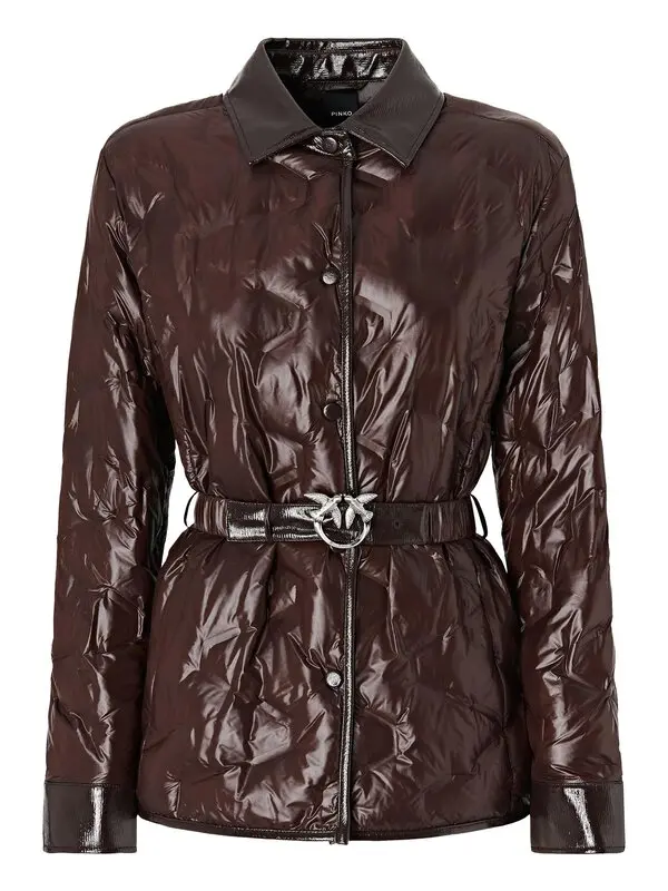 Pinko Belted Quilted Puffer Shirt Jacket - Marrone Testa Moro