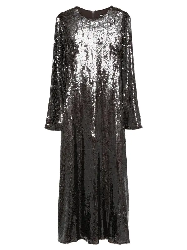 ROTATE BY BIRGER CHRISTENSEN Long Sequin Dress With Long Sleeves And Back Zip - Marrone