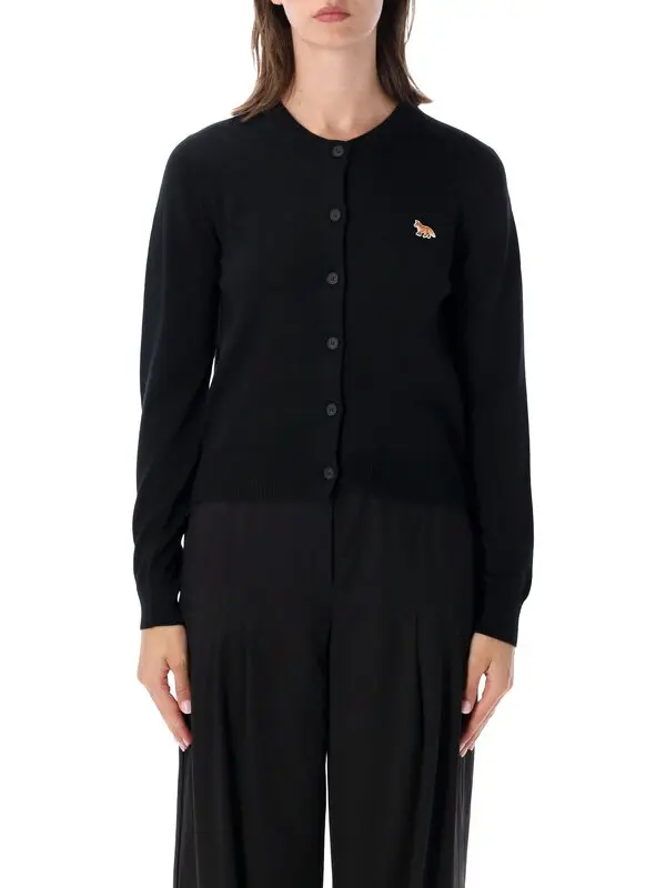 Maison Kitsuné Wool Button-front Cardigan With Fox Patch - Nero