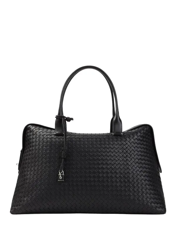 Bottega Veneta Leather Duffle Handbag With Adjustable Carry - Black