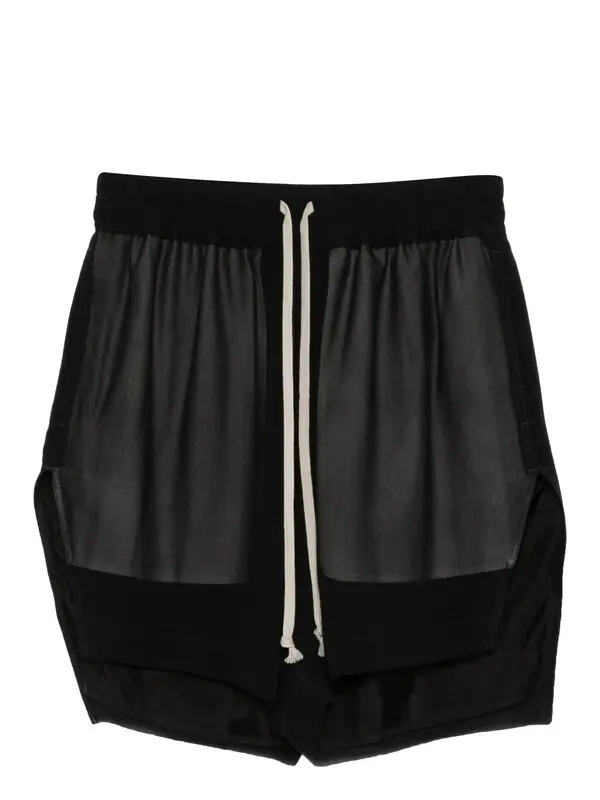 Rick Owens Silk Drawstring Shorts With Panel Detail And Side Split - Nero