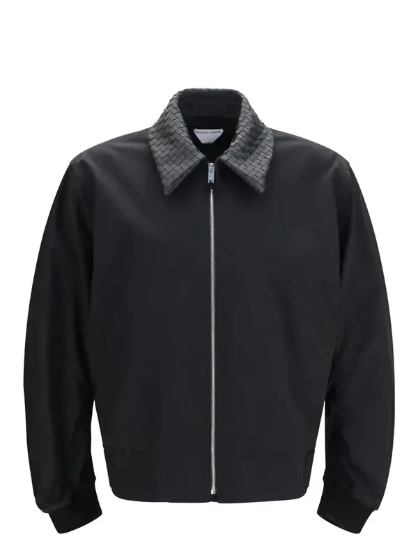 Bottega Veneta Zip-up Jacket With Woven Collar - Black