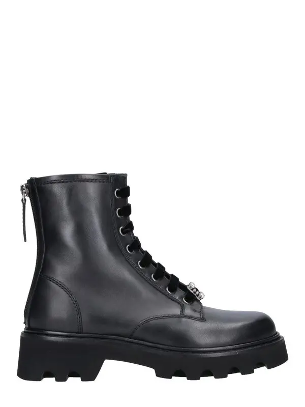 ROGER VIVIER Leather Crystal-embellished Combat Boots - Black