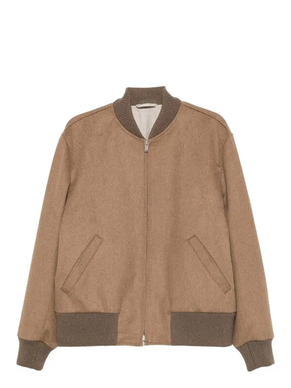 LARDINI Wool Varsity Jacket With Leather Logo Patch And Ribbed Trim - Marrone