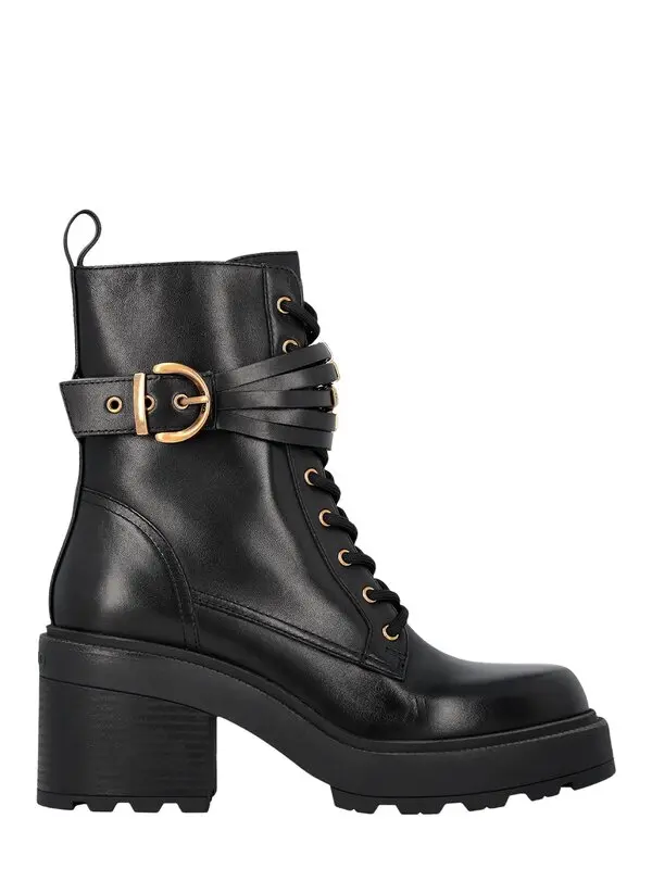 Pinko Leather Lace-up Combat Ankle Boots - Nero