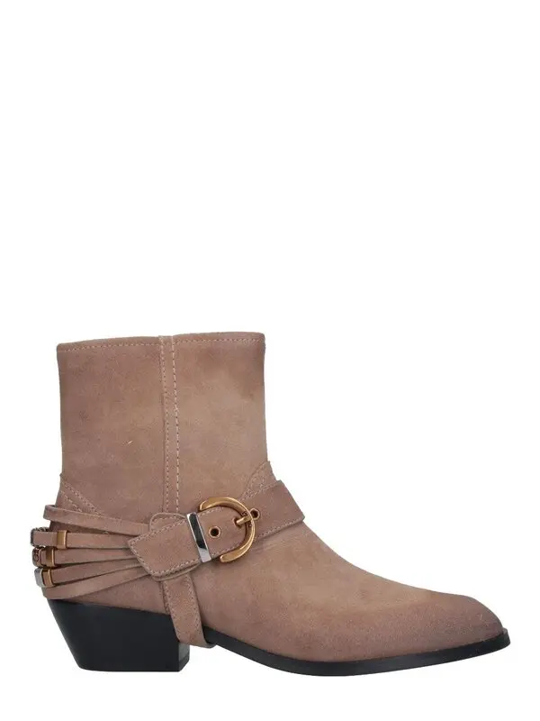 Pinko Suede Ankle Boots With Buckle Detail - Beige