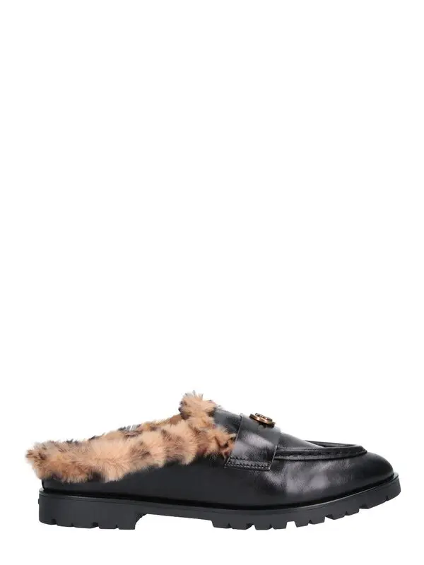 Pinko Faux Fur Trim Mule Loafer - Black