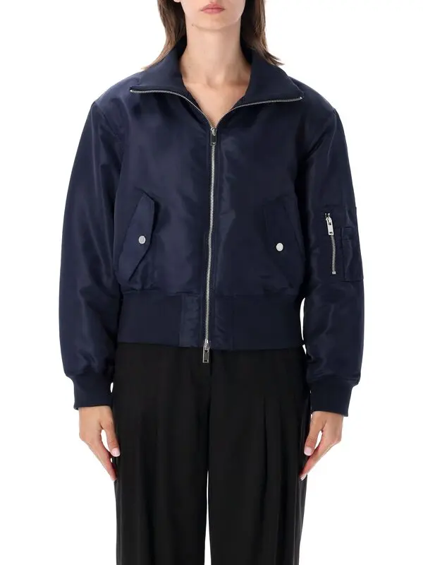 THE FRANKIE SHOP Cropped Bomber Jacket With Stand Collar - Blu