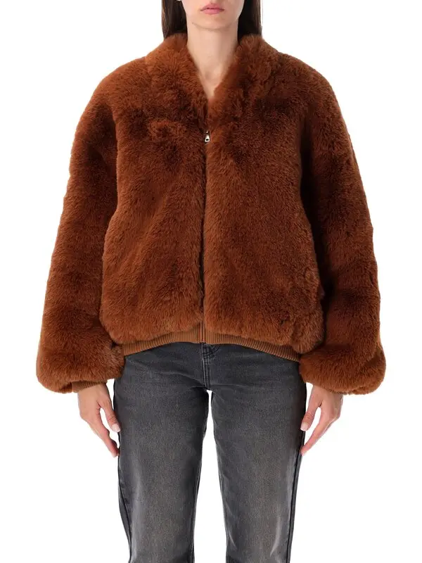 THE FRANKIE SHOP Faux Fur Zip Front Jacket - Marrone