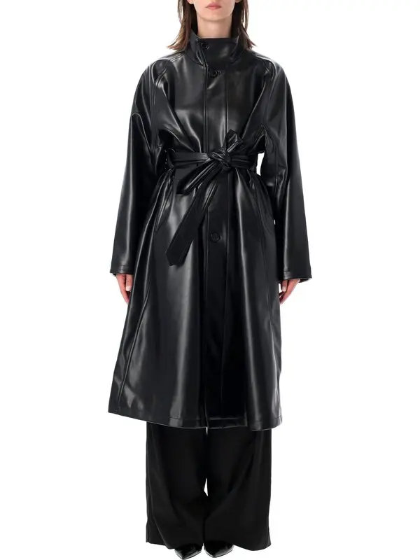 THE FRANKIE SHOP Oversized Faux Leather Trench Coat - Nero