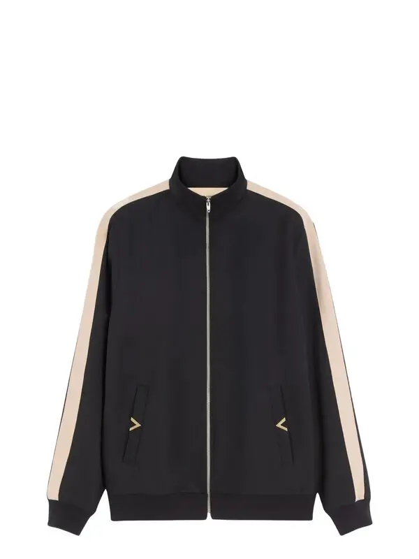 Valentino Garavani Vgold High-neck Nylon Zip Sweatshirt With Contrast Side Bands - Black
