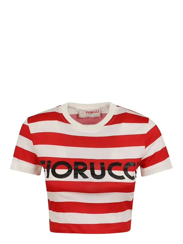 Fiorucci Graphic Striped Crop T-shirt - Red