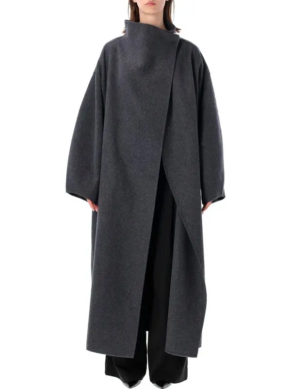 THE FRANKIE SHOP Oversized Funnel Neck Wrap Coat - Grigio