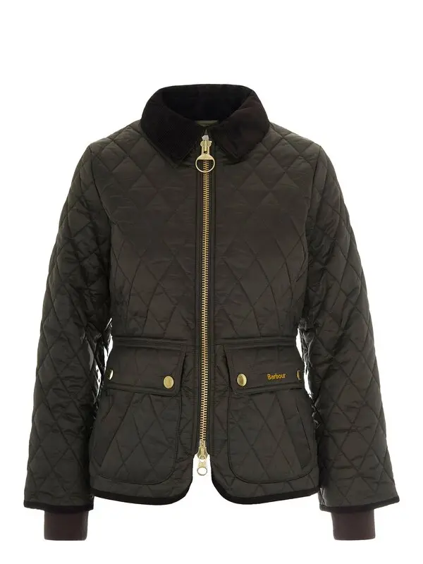 Barbour Quilted Zip-front Jacket With Cord Collar - Sage/ancient