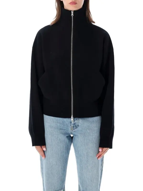 Extreme Cashmere Cropped Bomber Cardigan With Three-dimensional Jacquard - Nero