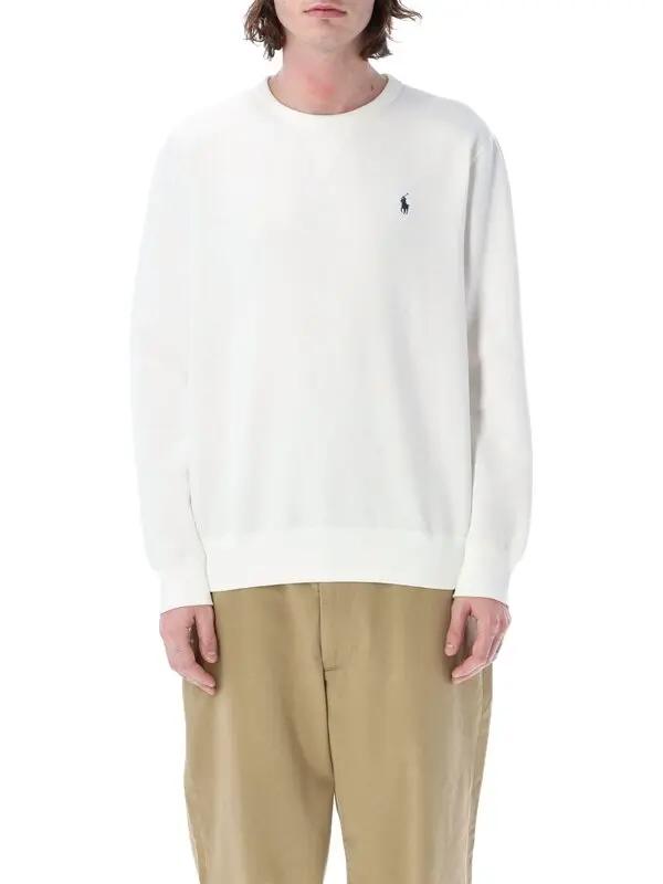 Polo Ralph Lauren Cotton-blend Fleece Crewneck Sweatshirt With Ribbed V-insert - Bianco