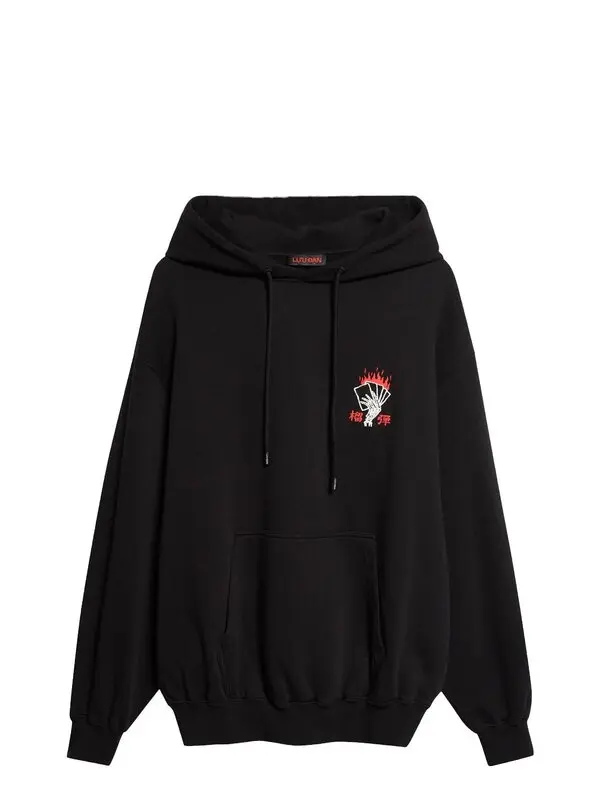 LU'U DAN Black Graphic Hoodie - Soft Black