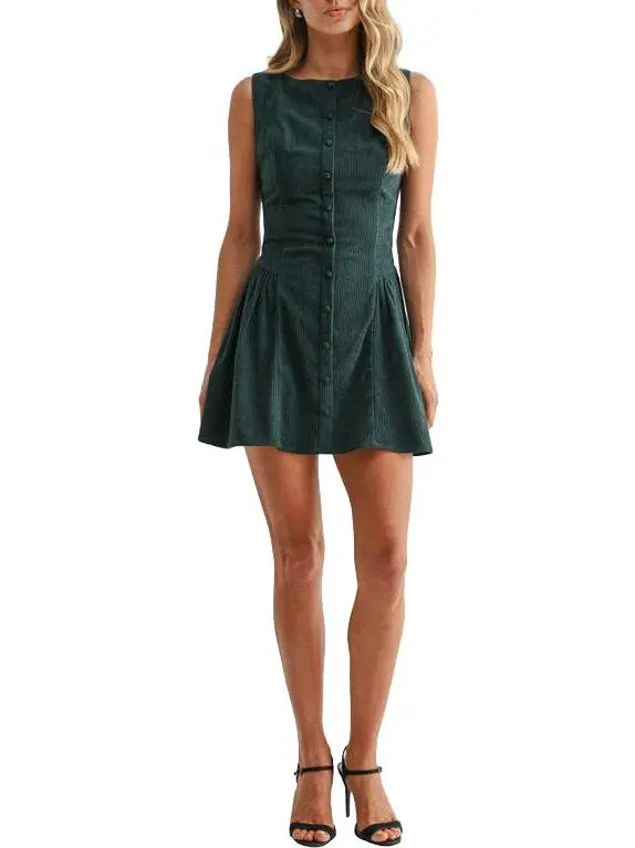 ALL IN FAVOR Corduroy Boatneck Fit-and-flare Minidress - Hunter Green