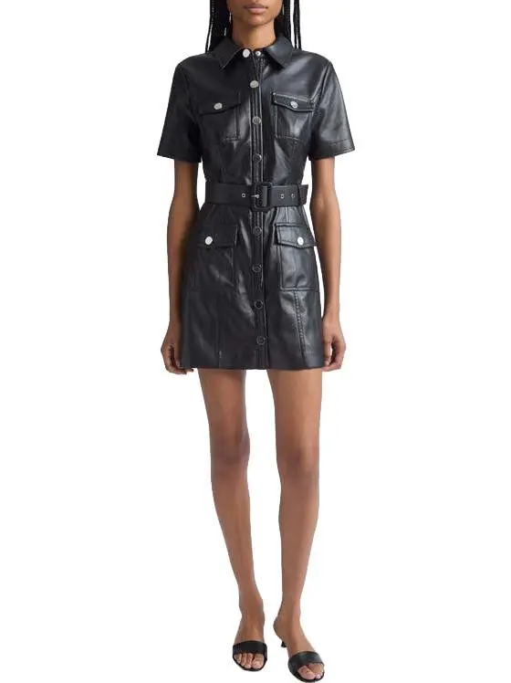 TOCCIN Lydia Faux Leather Belted Shirtdress - Jet