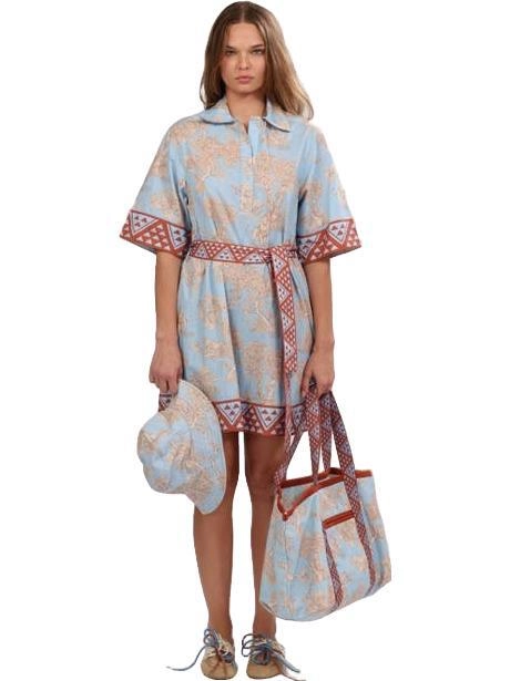 Las Surenas Poplin Short Dress - Light Blue