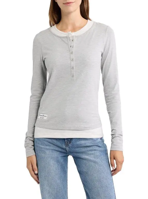 ROWING BLAZERS Layered Henley Long Sleeve T-shirt - Grey
