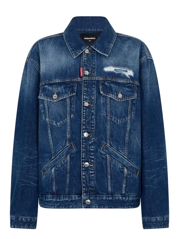 Dsquared2 Weathered Suede Oversized Trucker Jacket - Blue