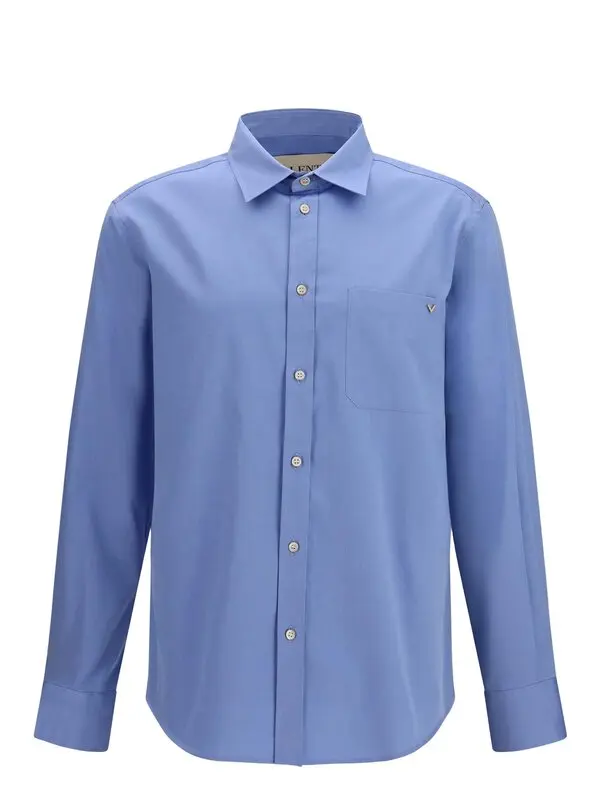 Valentino Garavani Lightweight Cotton Shirt With Vgold - Blue