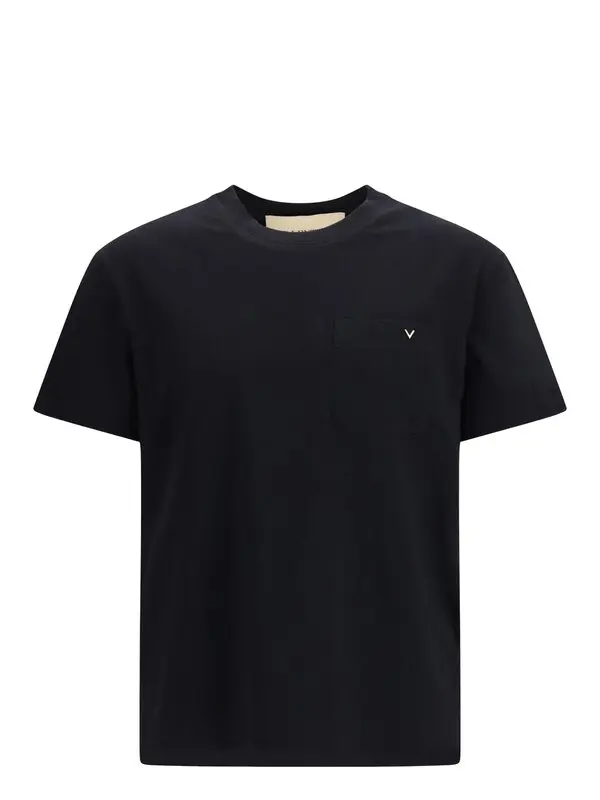 Valentino Garavani Cotton T-hirt With Vgold - Black