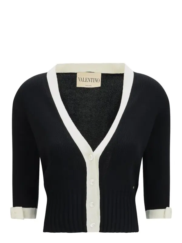 Valentino Garavani Bicolor V-neck Cardigan - Black